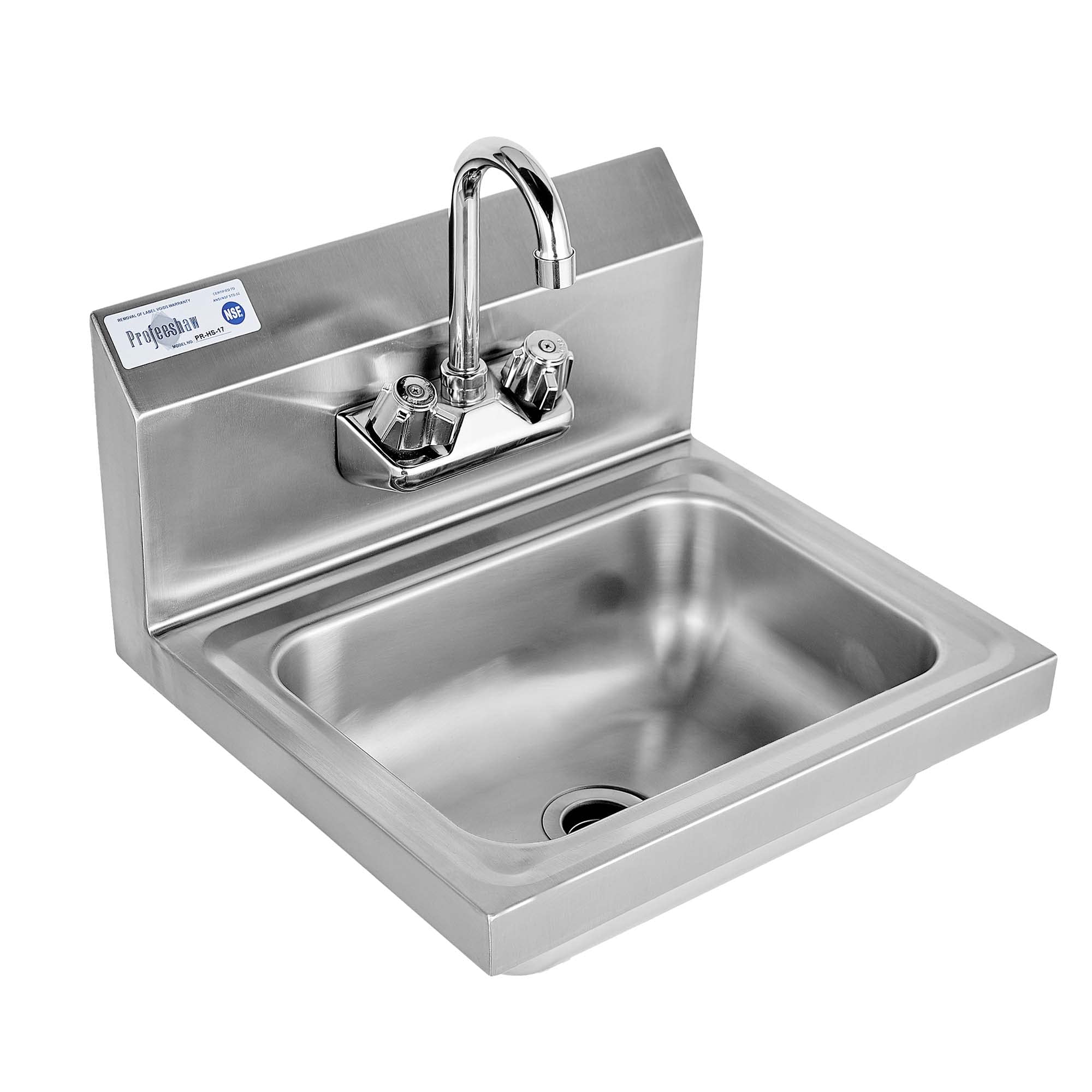 Profeeshaw Stainless Steel Sink Commercial Wall Mount Hand Washing Basin NSF Certified, with Gooseneck Faucet and Backsplash, for Restaurants, Stores, Bars and Home, 17" x 15"