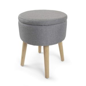 humble crew upholstered round storage ottoman with tray, velvet grey