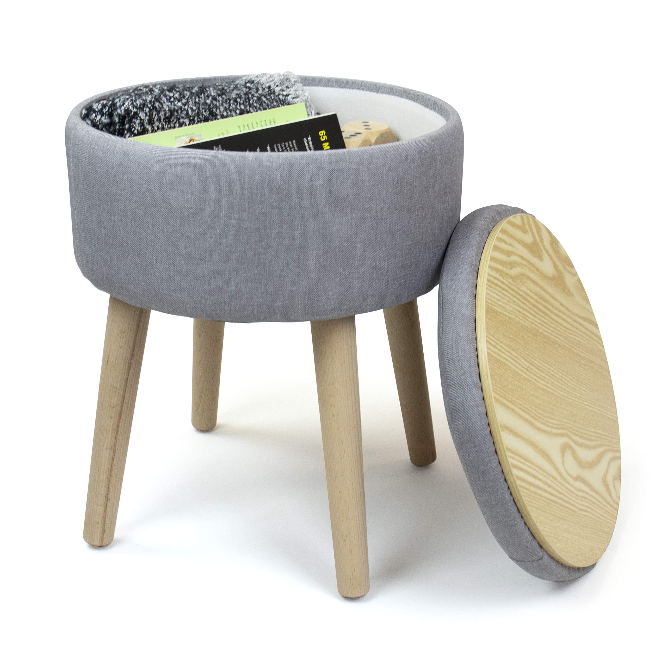 Humble Crew Upholstered Round Storage Ottoman with Tray, Velvet Grey