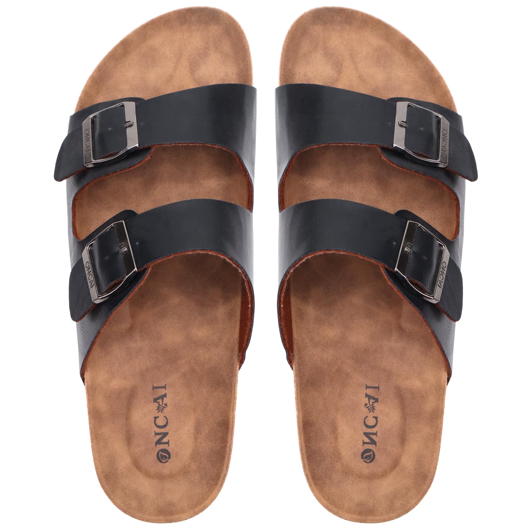 ONCAI Mens Sandals,Beach Arch Support Slides Cork Footbed Slippers with Adjustable Buckle Straps Black Size 11