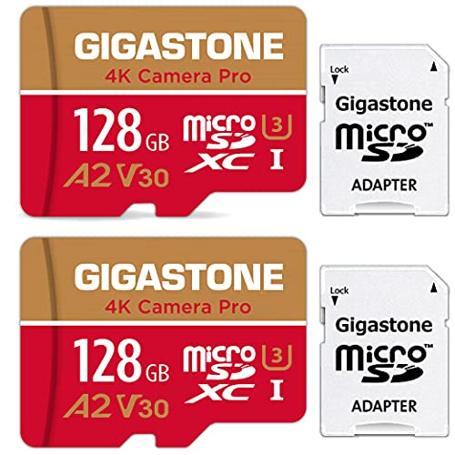 [5-Yrs Free Data Recovery] Gigastone 128GB 2-Pack Micro SD Card, 4K Camera Pro, 4K Video Recording for GoPro, Action Camera, DJI, Drone, R/W up to 100/50 MB/s MicroSDXC Memory Card UHS-I U3 A2 V30