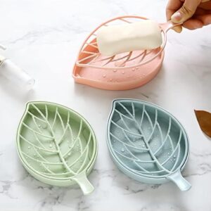 aeggplant 3 color soap dish,leaf-shaped shower soap holder with draining tray,fashionable soap dish for shower kitchen,3 pack