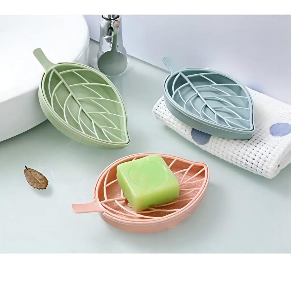 Aeggplant 3 Color Soap Dish,Leaf-Shaped Shower Soap Holder with Draining Tray,Fashionable Soap Dish for Shower Kitchen,3 Pack