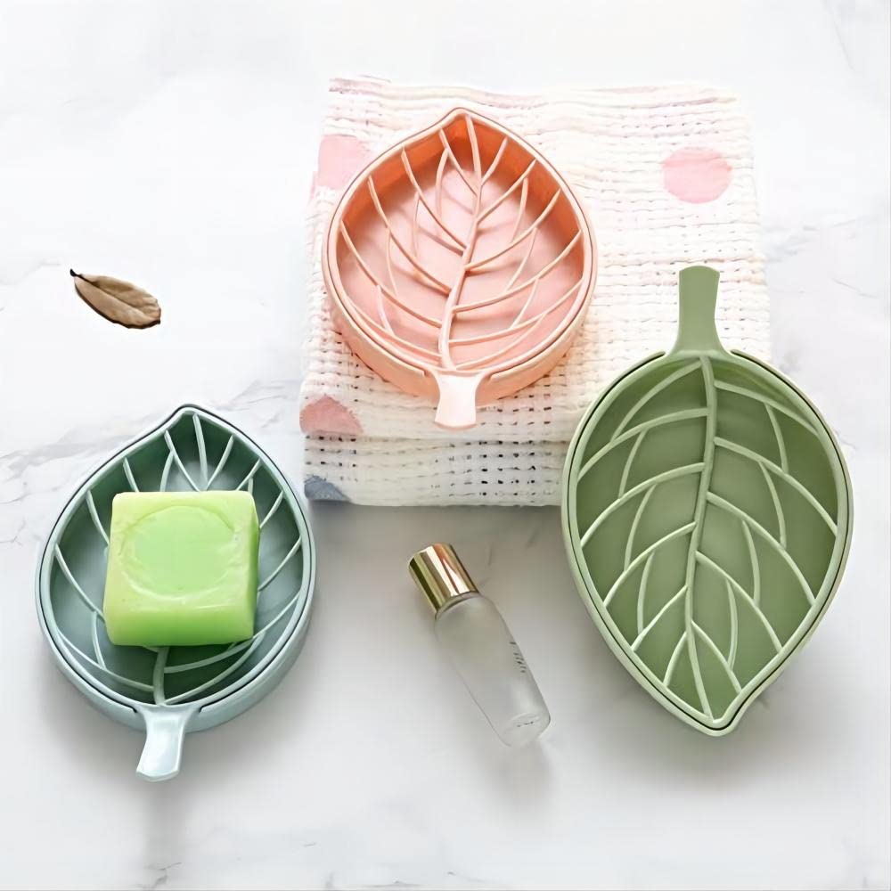 Aeggplant 3 Color Soap Dish,Leaf-Shaped Shower Soap Holder with Draining Tray,Fashionable Soap Dish for Shower Kitchen,3 Pack