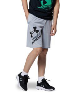 under armour boys prototype 2.0 logo shorts , mod gray (011)/black , youth x-small