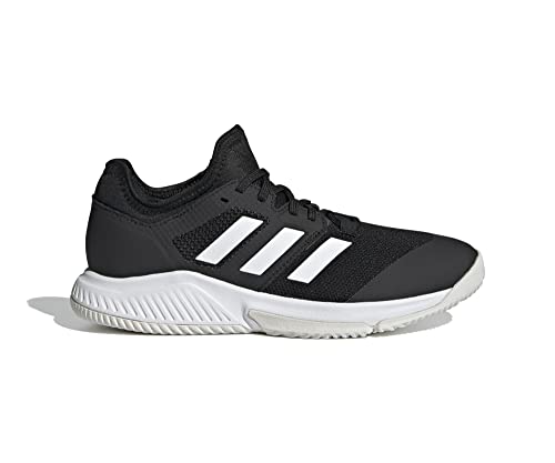 adidas Women's Court Team Bounce Volleyball Shoe, Black/White/Silver Metallic, 8.5