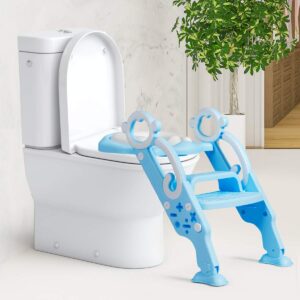 BABY JOY Kids Portable Potty Training Toilet Seat w/Step Stool Ladder, Foldable Adjustable Toddler Toilet Training Seat Chair with Non-Slip Pads and Soft Cushion Seat, for Boys Girls Toddlers (Blue)