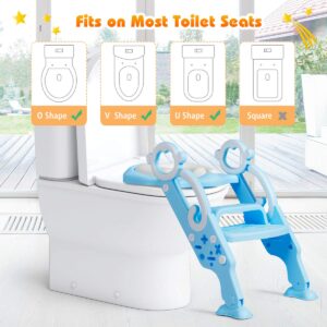 BABY JOY Kids Portable Potty Training Toilet Seat w/Step Stool Ladder, Foldable Adjustable Toddler Toilet Training Seat Chair with Non-Slip Pads and Soft Cushion Seat, for Boys Girls Toddlers (Blue)