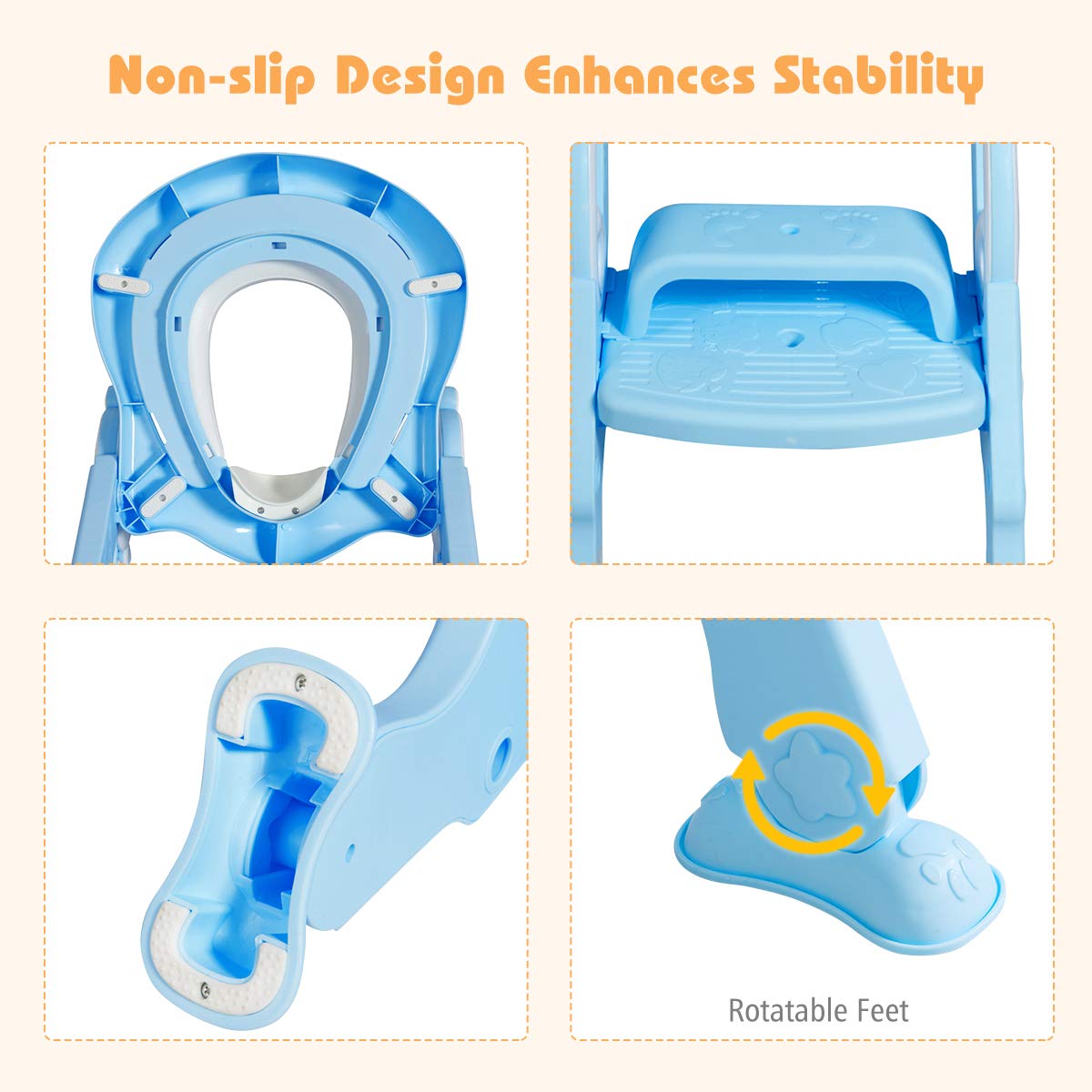 BABY JOY Kids Portable Potty Training Toilet Seat w/Step Stool Ladder, Foldable Adjustable Toddler Toilet Training Seat Chair with Non-Slip Pads and Soft Cushion Seat, for Boys Girls Toddlers (Blue)