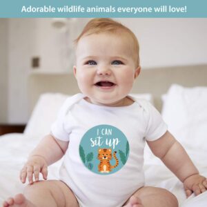 Baby Monthly Stickers | Zoo Animals Baby Milestone Stickers | Jungle Newborn Boy or Girl Stickers | Month Stickers for Baby Boy | Gender Neutral | Unisex Safari Newborn Monthly Milestones (Set of 24)