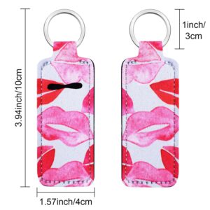 12 Pieces Mini Lipstick Holder Keychain Lip Balm Holders Elastic Waterproof Neoprene Lipstick Tracker Sleeve Keychains Egg Toy Filler Travel Accessories with Metal Ring for Birthday Gift, 12 Styles