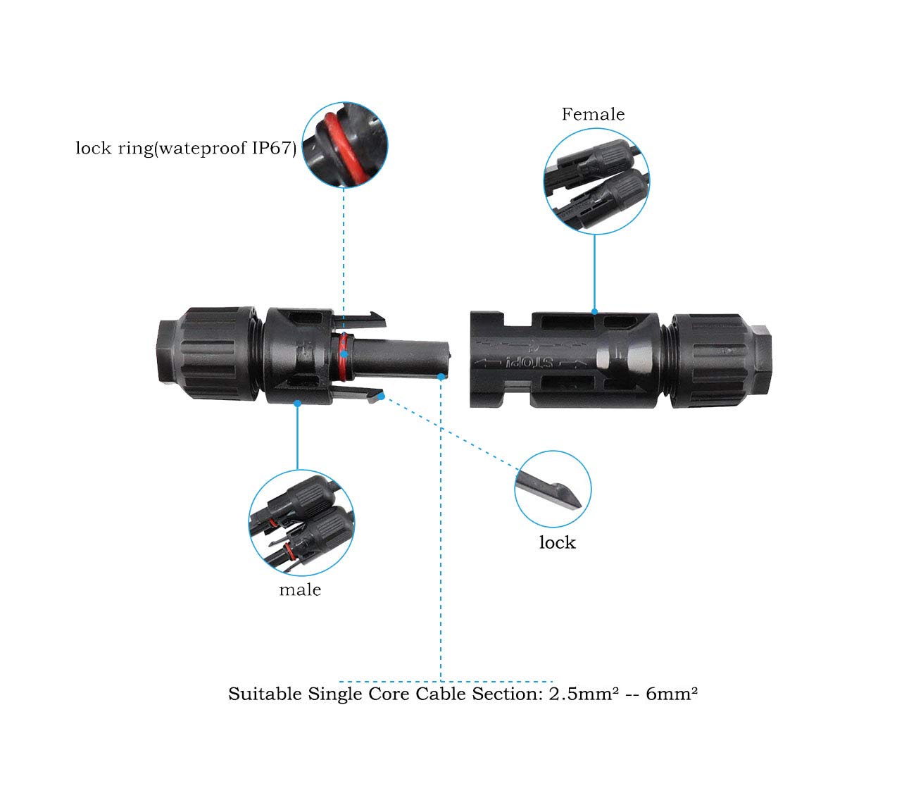 PowMr 100PCS Solar connectors -IP67 Male/Female Solar Connectors(50 Pairs Solar connectors)