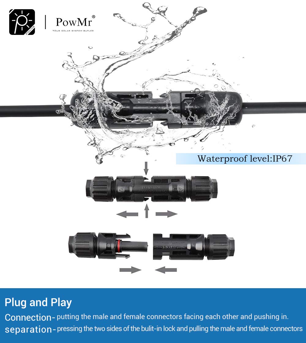 PowMr 100PCS Solar connectors -IP67 Male/Female Solar Connectors(50 Pairs Solar connectors)