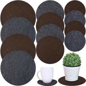 drymate plant coaster mat reversible, charcoal/brown, (6”, 8”, 10”), (set of 12), (4 of each size), round/fabric, absorbent/waterproof - protects surfaces, contains liquids (usa made)