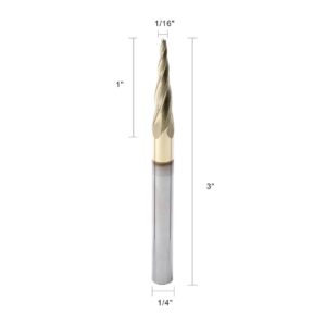 PANHAM 1/16 Inch Ball Nose Upcut CNC Spiral Router Bit 5.4 Degree Tapered Angle for 2D and 3D Wood Carving Solid Carbide ZRN Coating 4 Flutes,1/16"X 1" X 1/4"X 3"