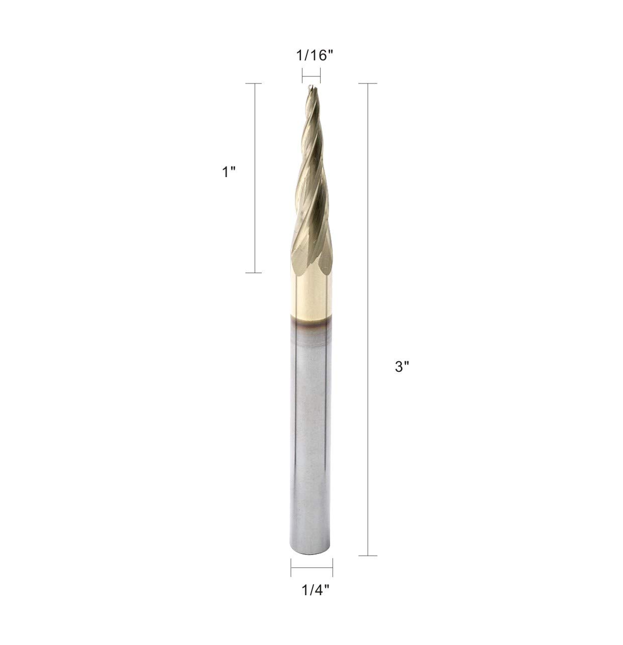 PANHAM 1/16 Inch Ball Nose Upcut CNC Spiral Router Bit 5.4 Degree Tapered Angle for 2D and 3D Wood Carving Solid Carbide ZRN Coating 4 Flutes,1/16"X 1" X 1/4"X 3"