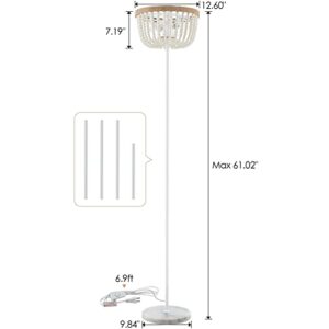 VILUXY Boho Floor Lamp with White Wood Beaded Shade for Bedroom, Living Room, Girl Room 3-Light