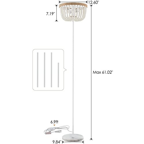 VILUXY Boho Floor Lamp with White Wood Beaded Shade for Bedroom, Living Room, Girl Room 3-Light