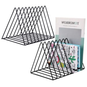 penngke 2 pcs magazine holder,newspapers holder,letters storage,desktop file sorter organizer triangle bookshelf decor home office,black