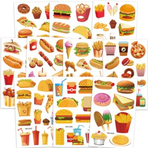 konsait food temporary tattoos for kids, ice cream hamburger french fries donuts fake waterproof tattoo stickers for children girls boys birthday party summer party cosplay supplies