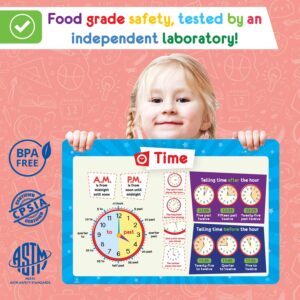 Simply Magic 5 Placemats for Kids - Kids Placemats Non Slip, Washable Reusable Toddler Placemats, Educational Placemats: Money, Numbers, Weather and Seasons, Calendar, Time, Plastic Placemats for Kids