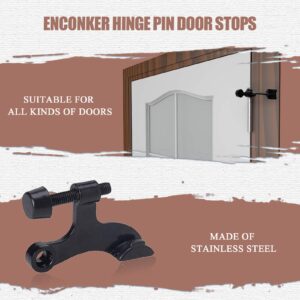 Enconker Hinge Pin Door Stopper Black 4 Pack, Adjustable Head Screw Heavy Duty Door Stopper Wall Protector, Door Stops Hinge Pin Convenient Easy Installation Rubber Bumper Tips Prevent Wall Damage