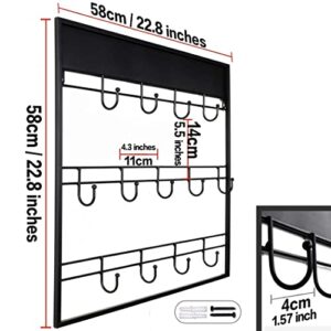 Large Wall Mounted Mug Rack (23"/Black) 3 Rows Coffee Mug Holder with 13 Hooks-Black Kitchen Display Organizer and Storage Hanger