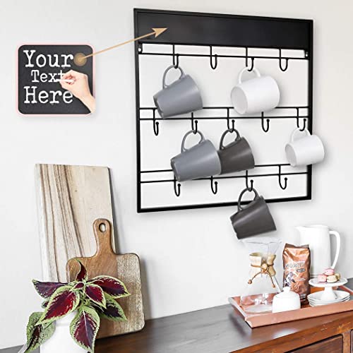 Large Wall Mounted Mug Rack (23"/Black) 3 Rows Coffee Mug Holder with 13 Hooks-Black Kitchen Display Organizer and Storage Hanger