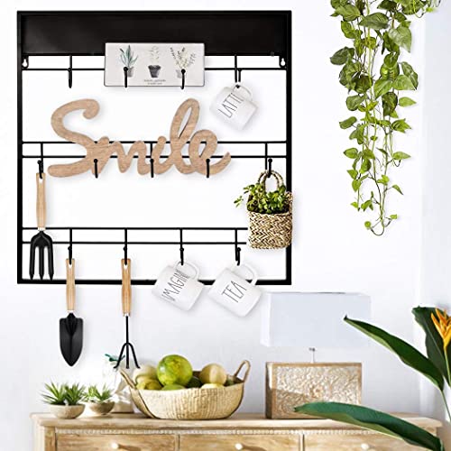 Large Wall Mounted Mug Rack (23"/Black) 3 Rows Coffee Mug Holder with 13 Hooks-Black Kitchen Display Organizer and Storage Hanger