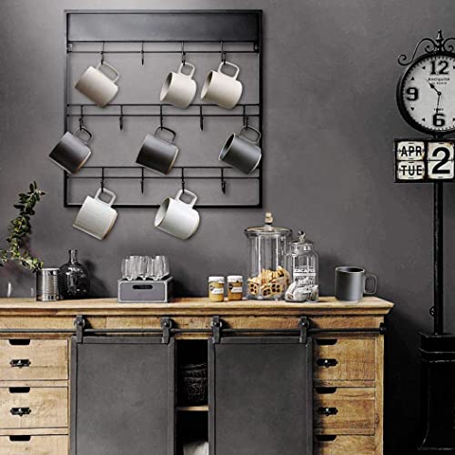 Large Wall Mounted Mug Rack (23"/Black) 3 Rows Coffee Mug Holder with 13 Hooks-Black Kitchen Display Organizer and Storage Hanger