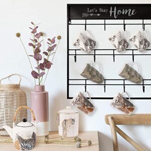 Large Wall Mounted Mug Rack (23"/Black) 3 Rows Coffee Mug Holder with 13 Hooks-Black Kitchen Display Organizer and Storage Hanger