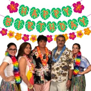 Hawaiian Party Happy Birthday Banner for Tropical Luau Party Palm Leaf Decorations