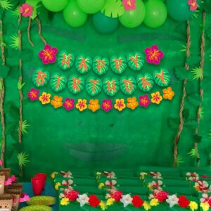 Hawaiian Party Happy Birthday Banner for Tropical Luau Party Palm Leaf Decorations