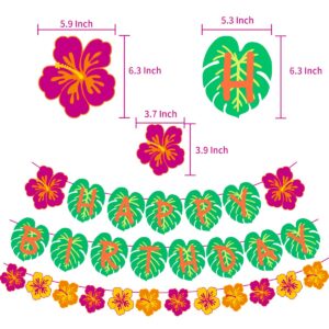 Hawaiian Party Happy Birthday Banner for Tropical Luau Party Palm Leaf Decorations