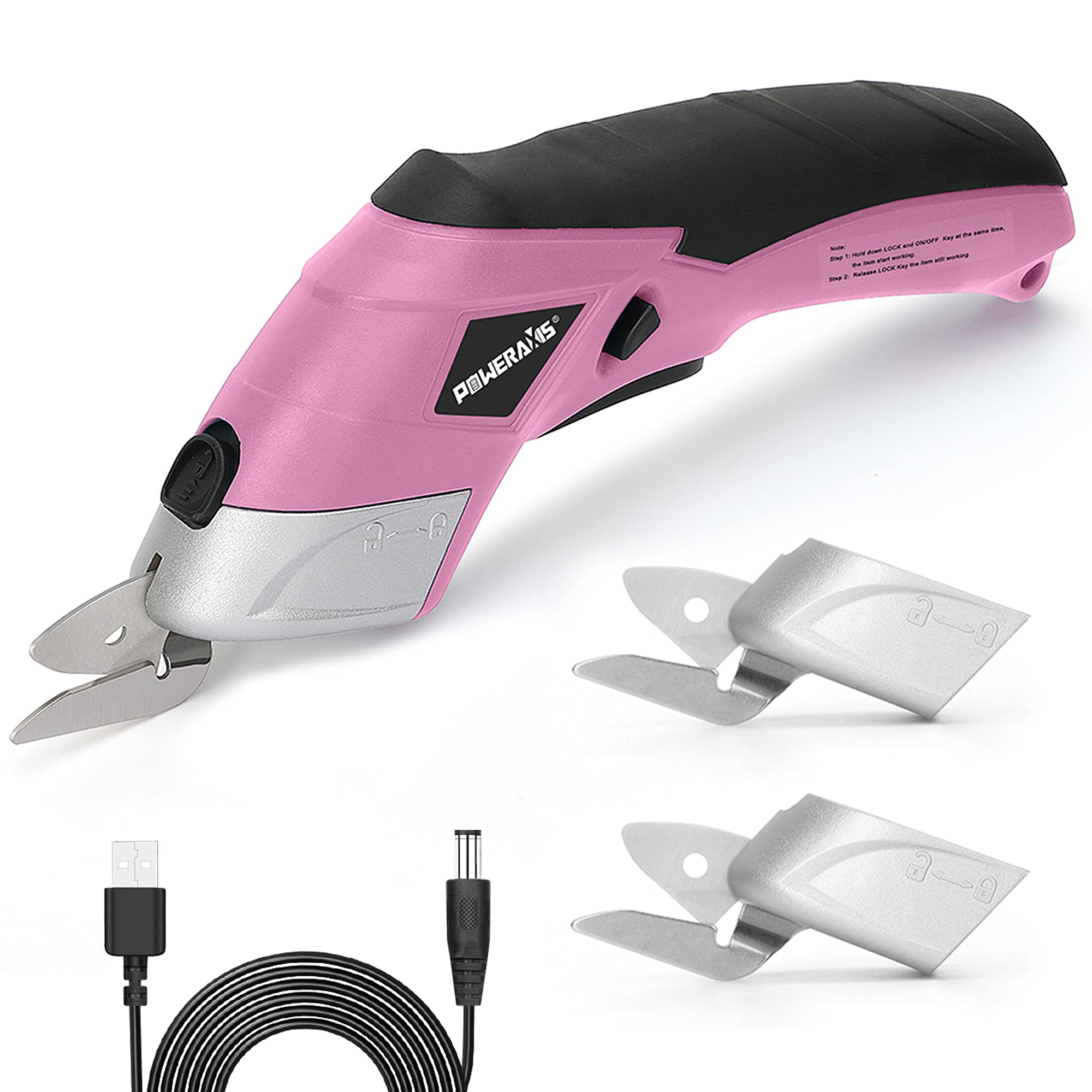 Electric Scissors Fabric Cutter-POWERAXIS Rechargeable Cordless Power Fabric Shears Scissors Cutting Tool with 3 Spare Cutting Blades for Cutting Fabric,Leather,Carpet and Cardboard