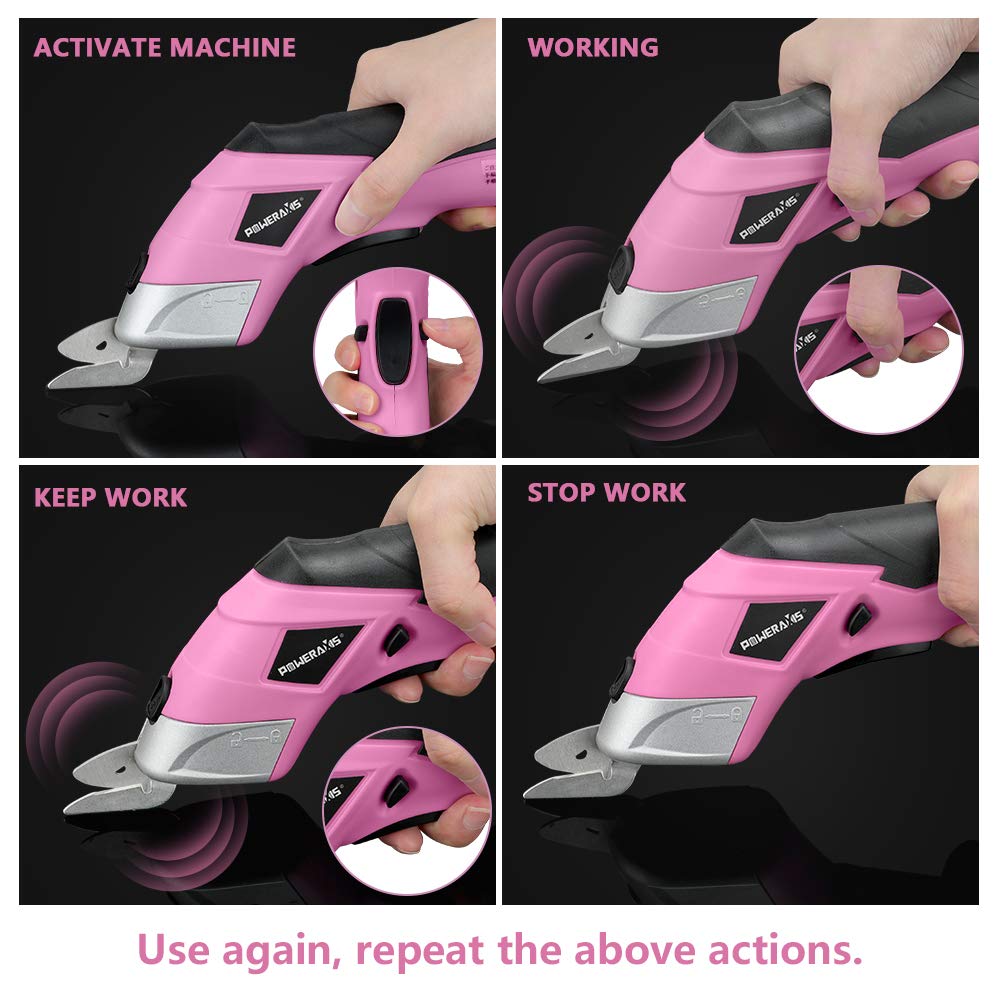 Electric Scissors Fabric Cutter-POWERAXIS Rechargeable Cordless Power Fabric Shears Scissors Cutting Tool with 3 Spare Cutting Blades for Cutting Fabric,Leather,Carpet and Cardboard