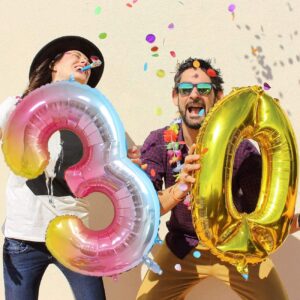 40 inch Number 10 Balloons Foil Helium - 2 PCs 10 Number Balloons for Birthday Party Decorations Mylar Rainbow Digital Jumbo Balloons for Wedding Anniversary (Rainbow, NO.10)