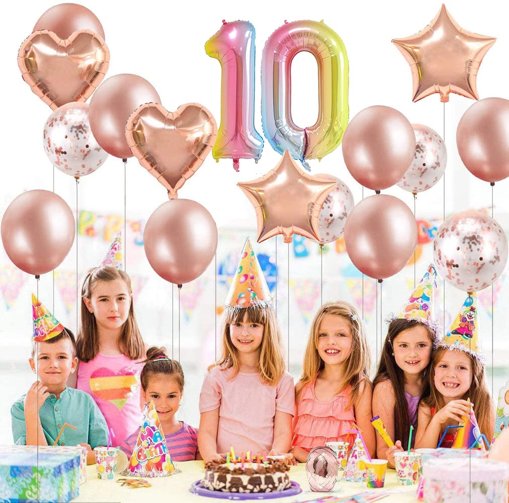 40 inch Number 10 Balloons Foil Helium - 2 PCs 10 Number Balloons for Birthday Party Decorations Mylar Rainbow Digital Jumbo Balloons for Wedding Anniversary (Rainbow, NO.10)