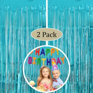 moohome 2 pack teal blue foil fringe curtain, fringe backdrop curtains for birthday wedding engagement bridal shower bachelorette party decorations