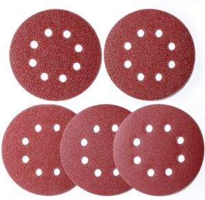 100pcs 5 inch sanding discs hook and loop, (8 hole orbital sander sandpaper, 20 x 40/60/80/120/180 grit orbital sander pads), round sandpaper discs by anisqui