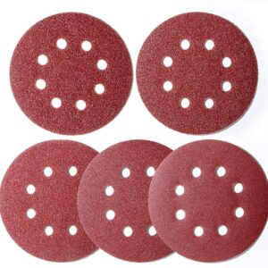 100pcs 5 inch Sanding Discs Hook and Loop, (8 Hole Orbital Sander Sandpaper, 20 x 40/60/80/120/180 Grit Orbital Sander Pads), Round Sandpaper Discs by AniSqui