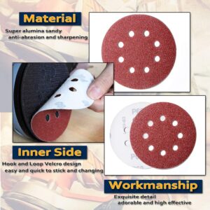 100pcs 5 inch Sanding Discs Hook and Loop, (8 Hole Orbital Sander Sandpaper, 20 x 40/60/80/120/180 Grit Orbital Sander Pads), Round Sandpaper Discs by AniSqui