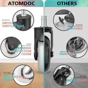 ATOMDOC 2.6" Newly Lightweight Caster Wheels, Universal Office Chair Caster Wheels, Revolutionary Swivel Vertical Axle, Heavy Duty Office Chair casters,Safe Protection for All Floors