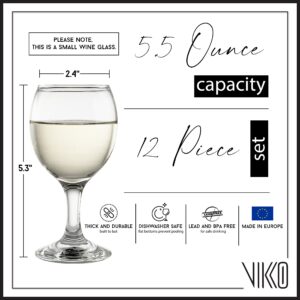 Vikko 5.5 Ounce Wine Glasses, Set of 12 Beautifully Shaped Wine Glass, Thick and Durable Construction, For Parties, Entertaining, and Everyday Use, Dishwasher Safe