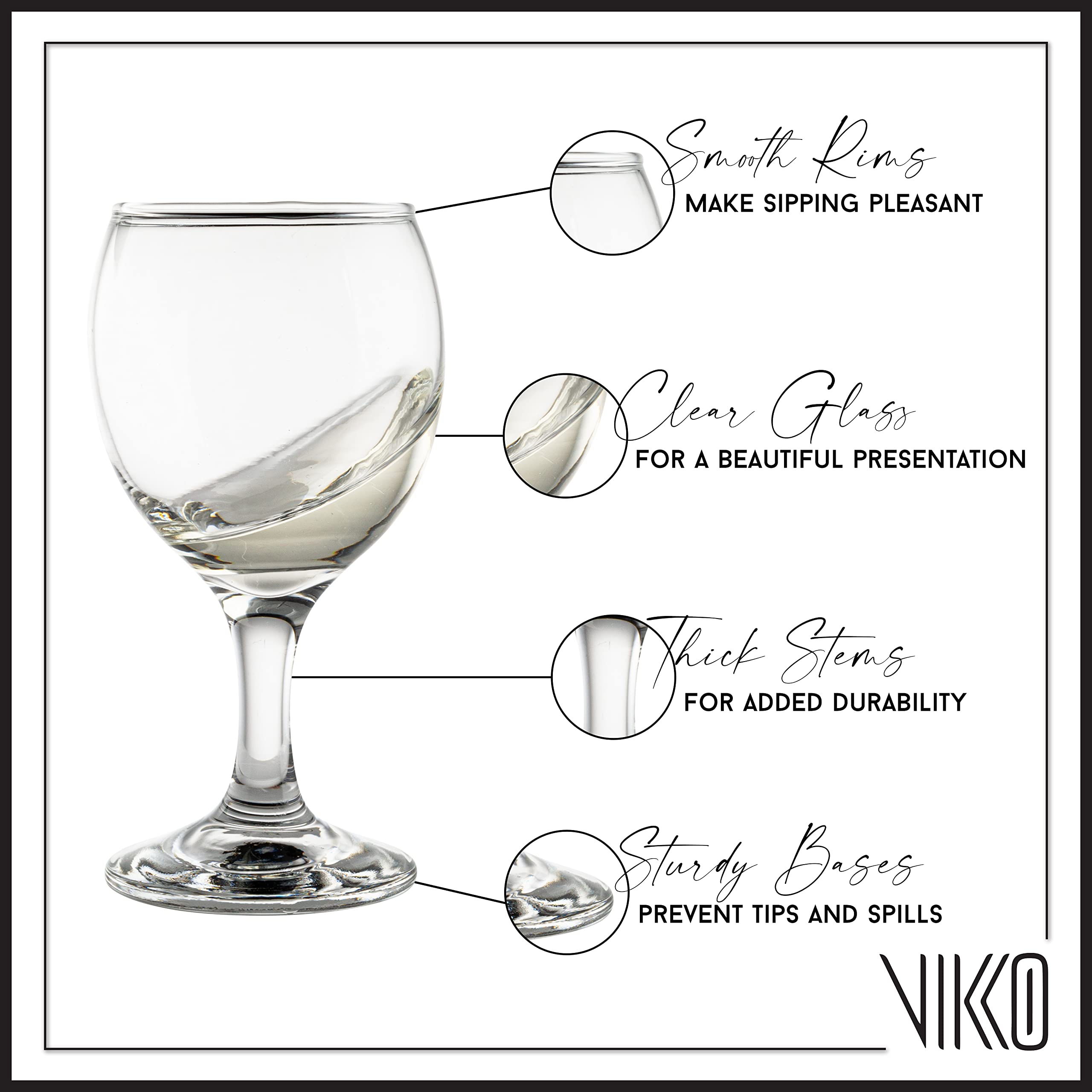 Vikko 5.5 Ounce Wine Glasses, Set of 12 Beautifully Shaped Wine Glass, Thick and Durable Construction, For Parties, Entertaining, and Everyday Use, Dishwasher Safe