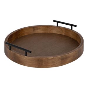 kate and laurel lipton modern round wood decorative tray, 18" diameter, rustic brown and black, decorative accent tray for storage and display