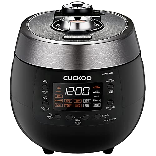 CUCKOO 6 Cup (Uncooked) 12 Cup (Cooked) Rice Cooker with Dual Pressure Modes, LED Display Panel, Durable Non-Stick Inner Pot with Optimal Heat Distribution & Dual Motion Gasket | (Black, CRP-RT0609FB)