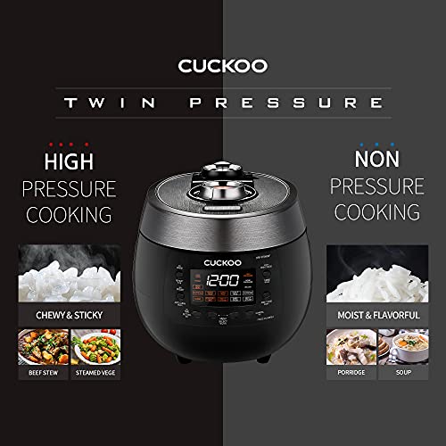 CUCKOO 6 Cup (Uncooked) 12 Cup (Cooked) Rice Cooker with Dual Pressure Modes, LED Display Panel, Durable Non-Stick Inner Pot with Optimal Heat Distribution & Dual Motion Gasket | (Black, CRP-RT0609FB)