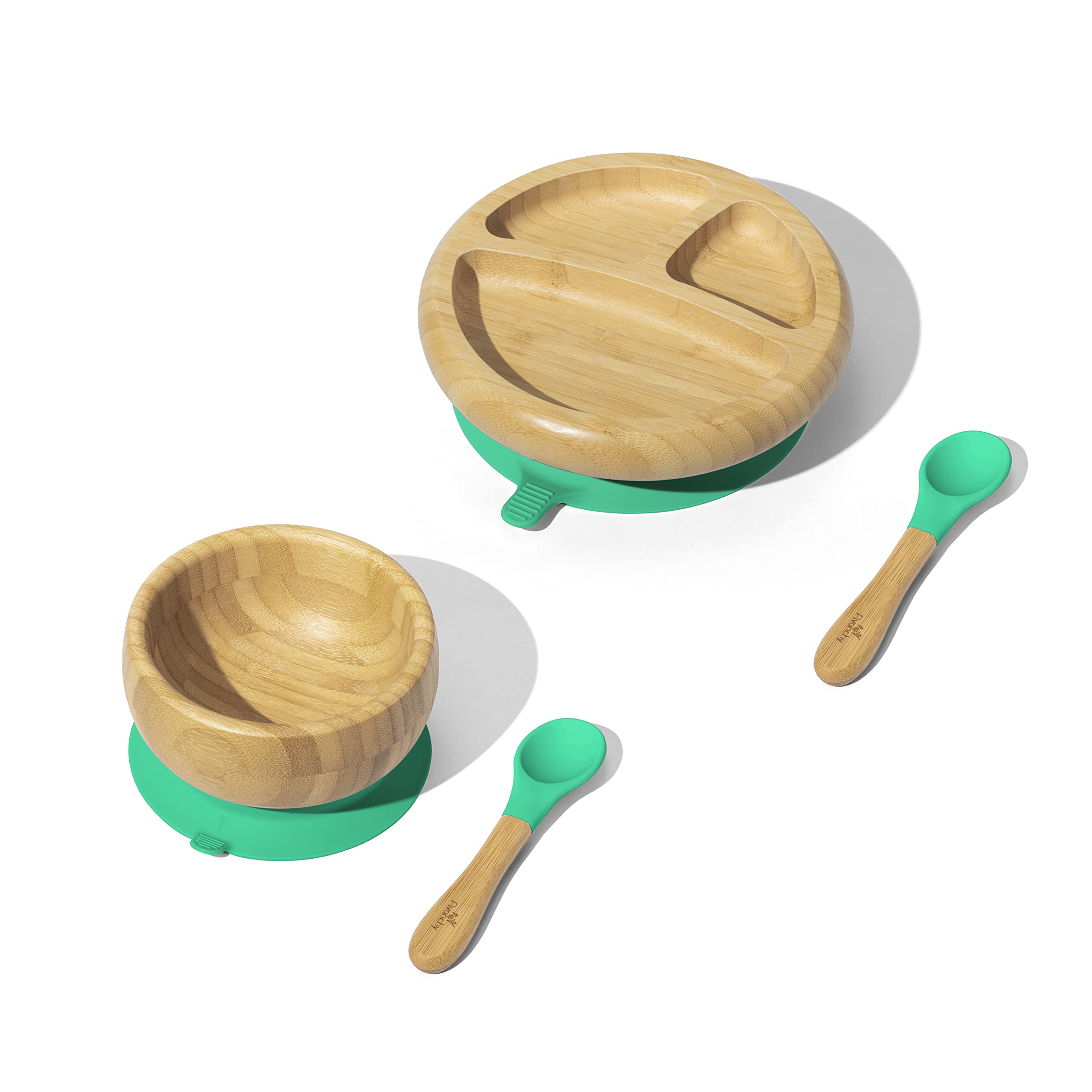 Avanchy Bamboo Baby Plate, Bowl & Spoons Set - Baby Cutlery - Bamboo Kids Bowl - BPA Free Bowl - Bamboo Kids Utensils - Bamboo Kids Bowl (Green Essentials)