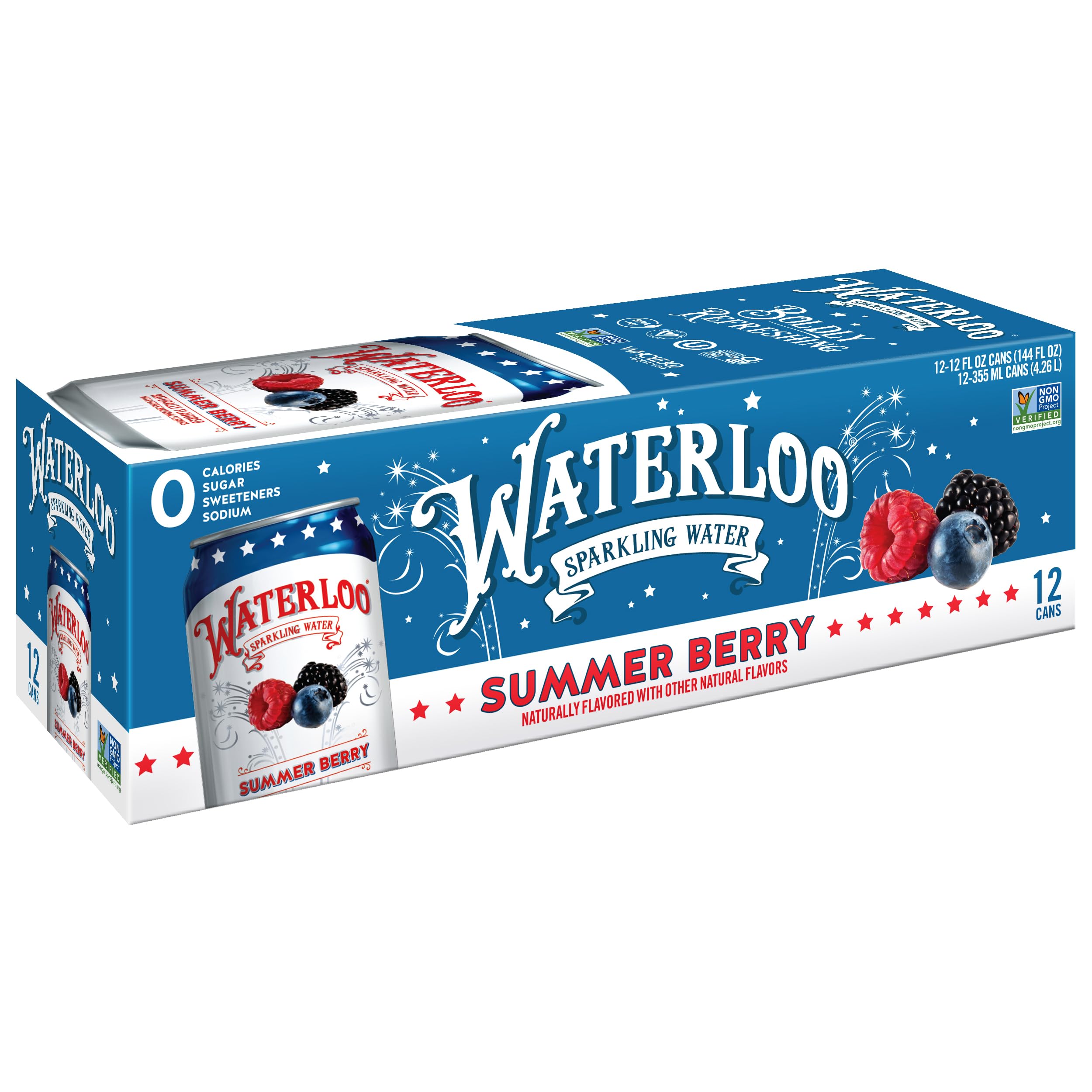 Waterloo Sparkling Water, Summer Berry Naturally Flavored, 12 Fl Oz Cans, Pack of 12 | Zero Calories | Zero Sugar or Artificial Sweeteners | Zero Sodium